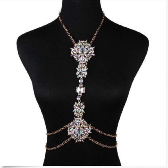 2xu | Jewelry | Crystal Multicolor Gold Chain Bra Beach Club Wear ...